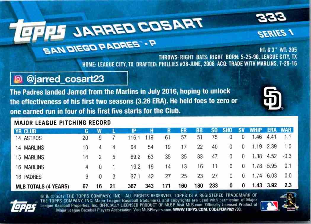2017 Topps Series 1 Jarred Cosart #333 on Kronozio