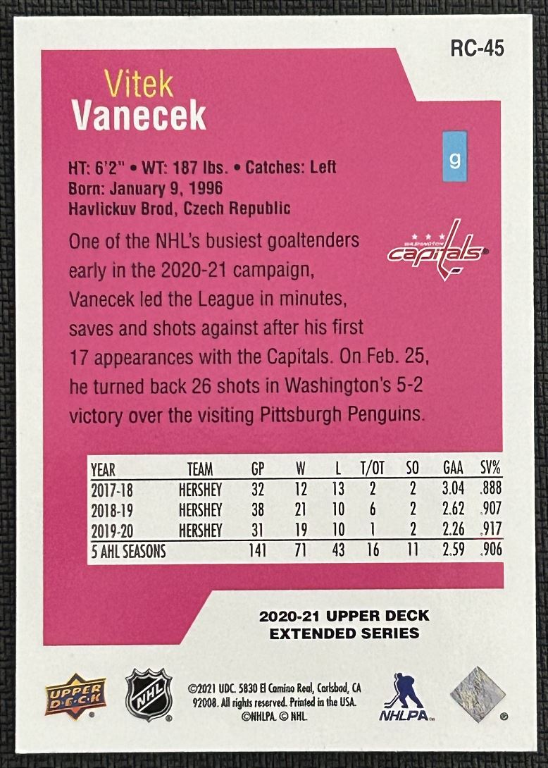2020-21 Upper Deck Rookie Class SE Spectrum Vitek Vanecek #RC-45 on ...