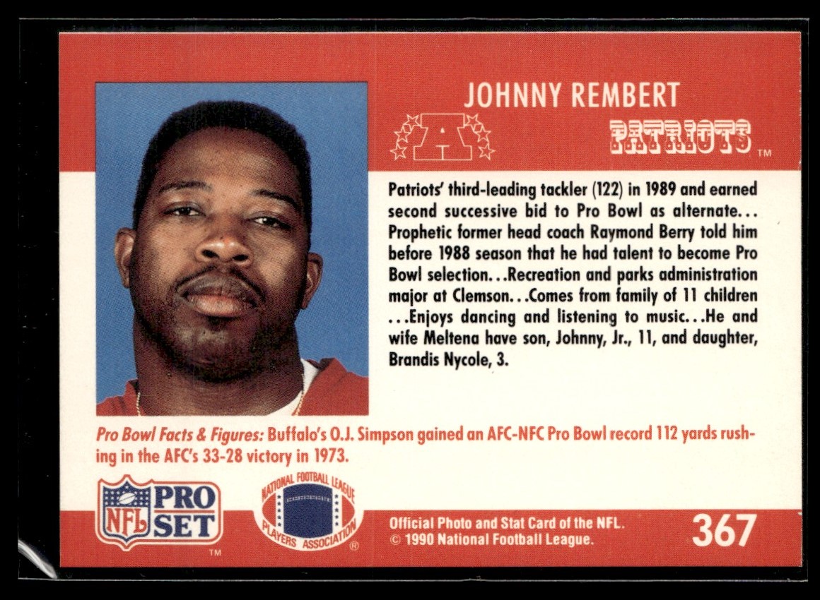 1990 NFL Pro Set Johnny Rembert #367 on Kronozio