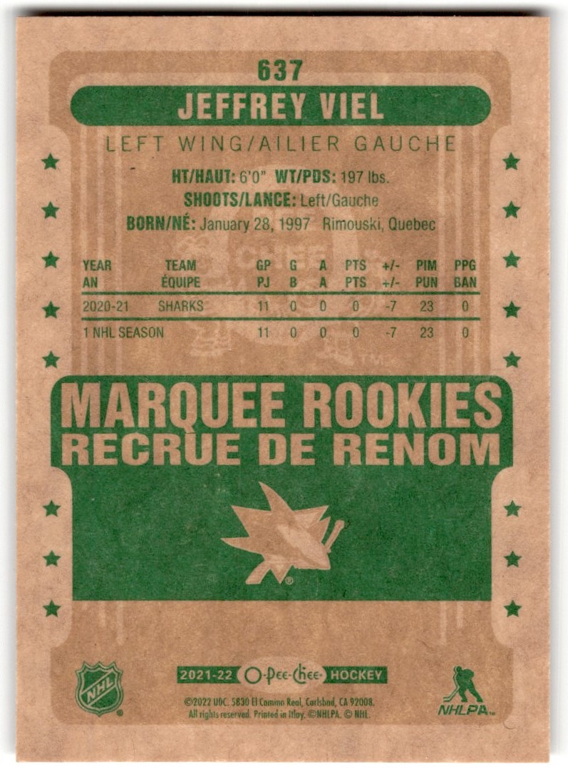 2021-22 O-Pee-Chee Retro Jeffrey Viel #637 on Kronozio