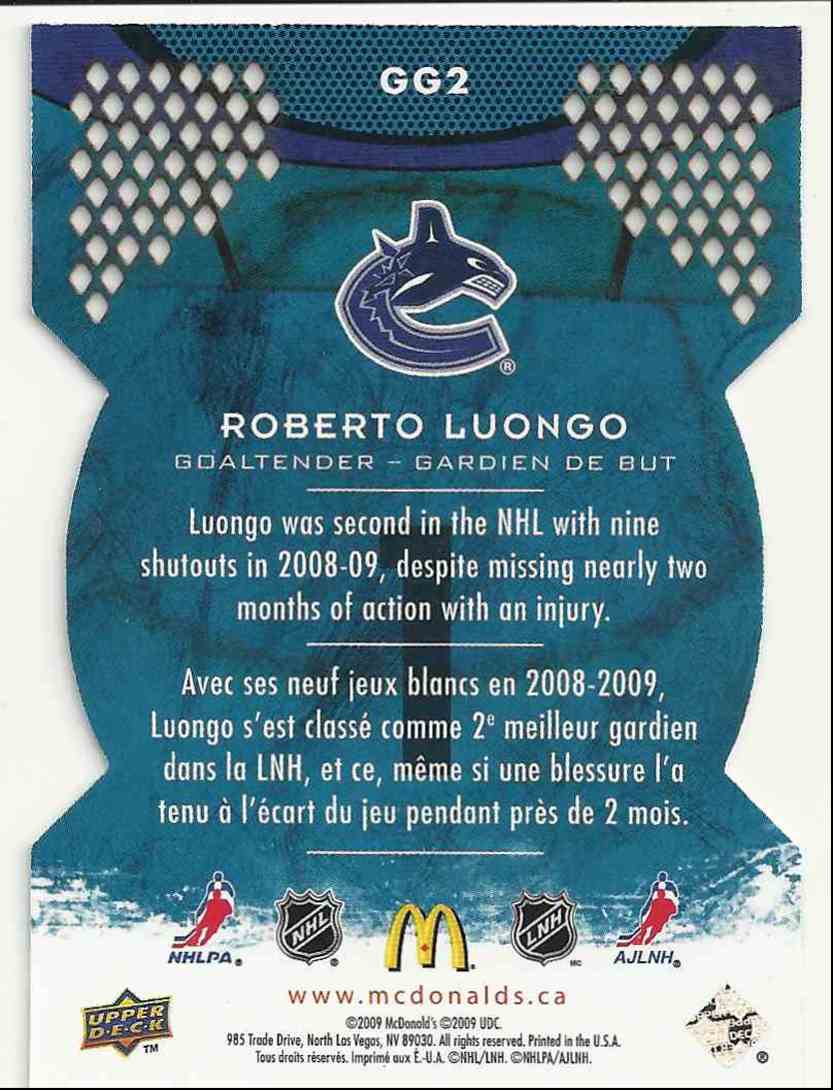 2009-10 Upper Deck McDonalds Goaltending Greats Roberto Luongo #GG2 on ...