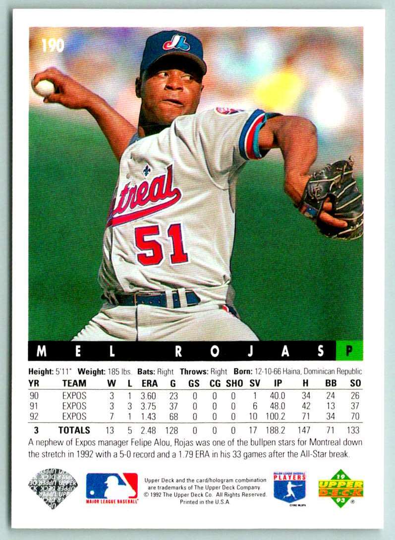 1993 Upper Deck Mel Rojas #190 on Kronozio