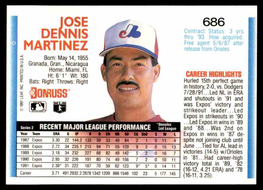 1992 Donruss Jose Dennis Martinez #686 on Kronozio