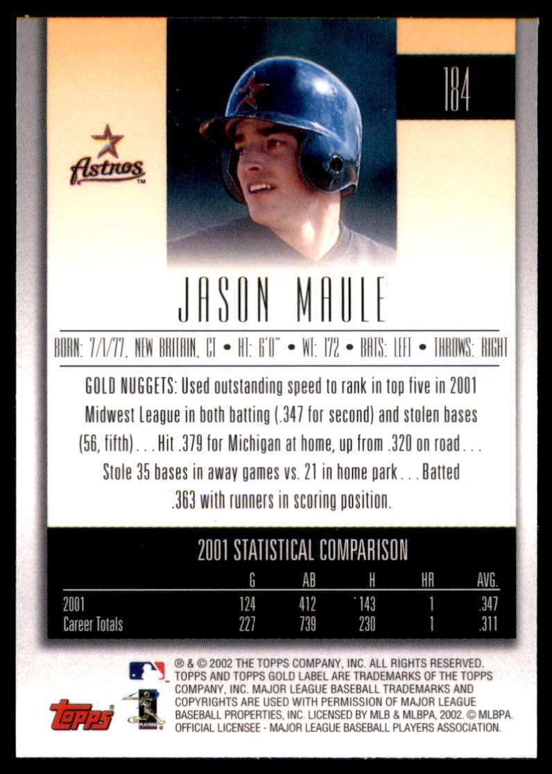 2002 Topps Gold Label Jason Maule RC #184 on Kronozio
