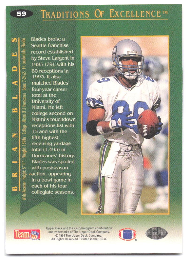 1994 Collector's Choice Traditions of Excellence Brian Blades #59 on Kronozio