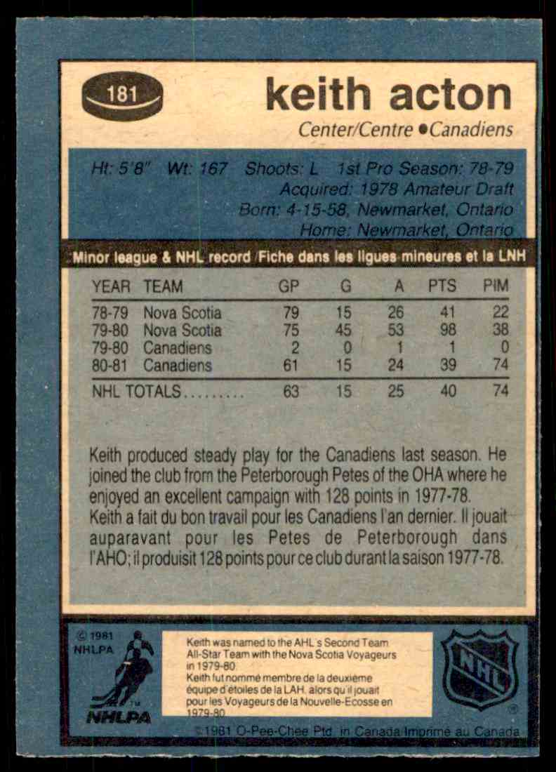 1981-82 O-Pee-Chee Keith Acton #181 on Kronozio