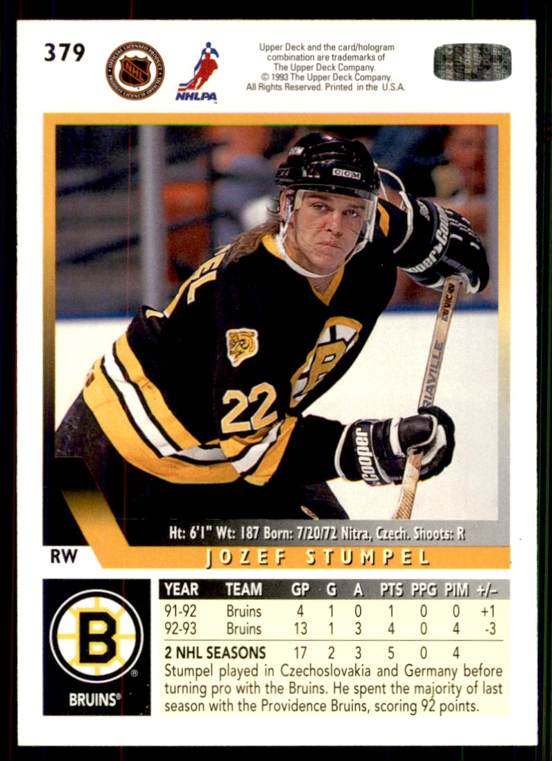 1993-94 Upper Deck Jozef Stumpel #379 on Kronozio