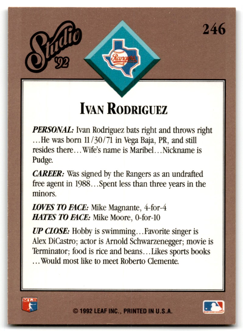 1992 Leaf Studio Ivan Rodriguez #246 on Kronozio