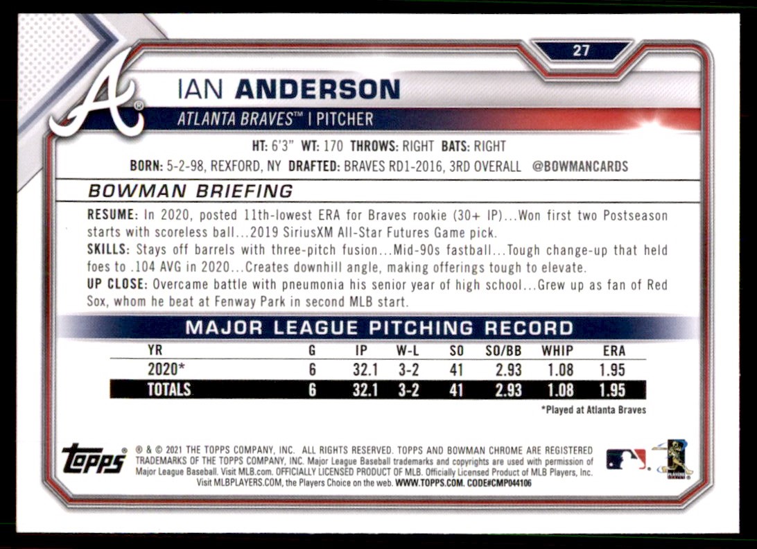 2021 Bowman Ian Anderson #27 on Kronozio
