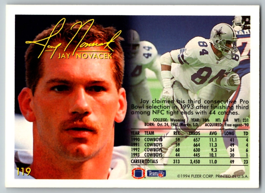 1994 Fleer Jay Novacek #119 on Kronozio