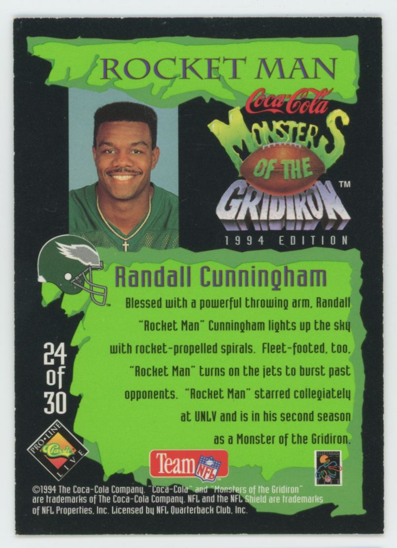 1994 Coca-Cola Monsters of the Gridiron Randall Cunningham #24 on Kronozio