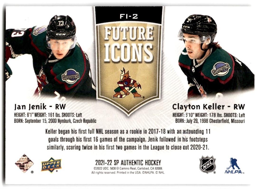 2021-22 SP Authentic Future Icons Jan Jenik/Clayton Keller #FI-2 on ...