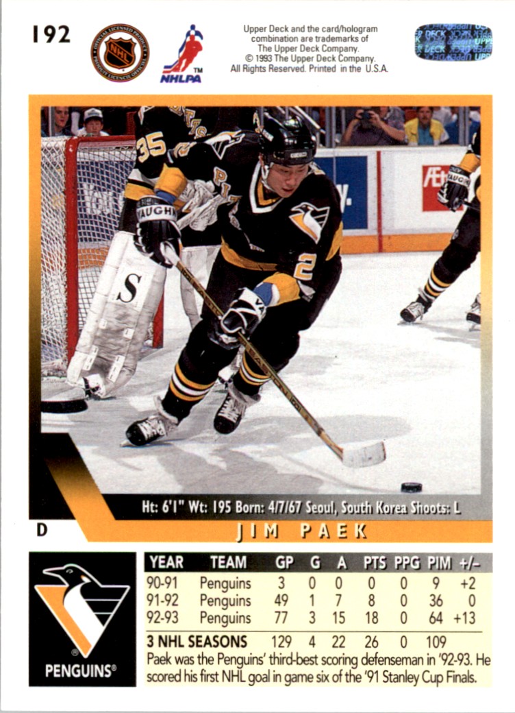 1993-94 Upper Deck Jim Paek #192 on Kronozio