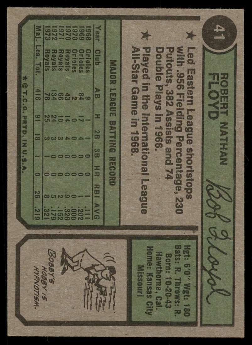 1974 Topps Bobby Floyd #41 on Kronozio