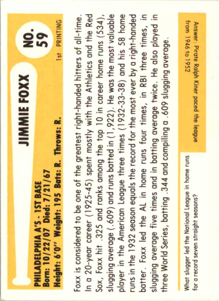 1980 Baseball Immortals 1st Printing - Jimmie Foxx - #59 on Kronozio