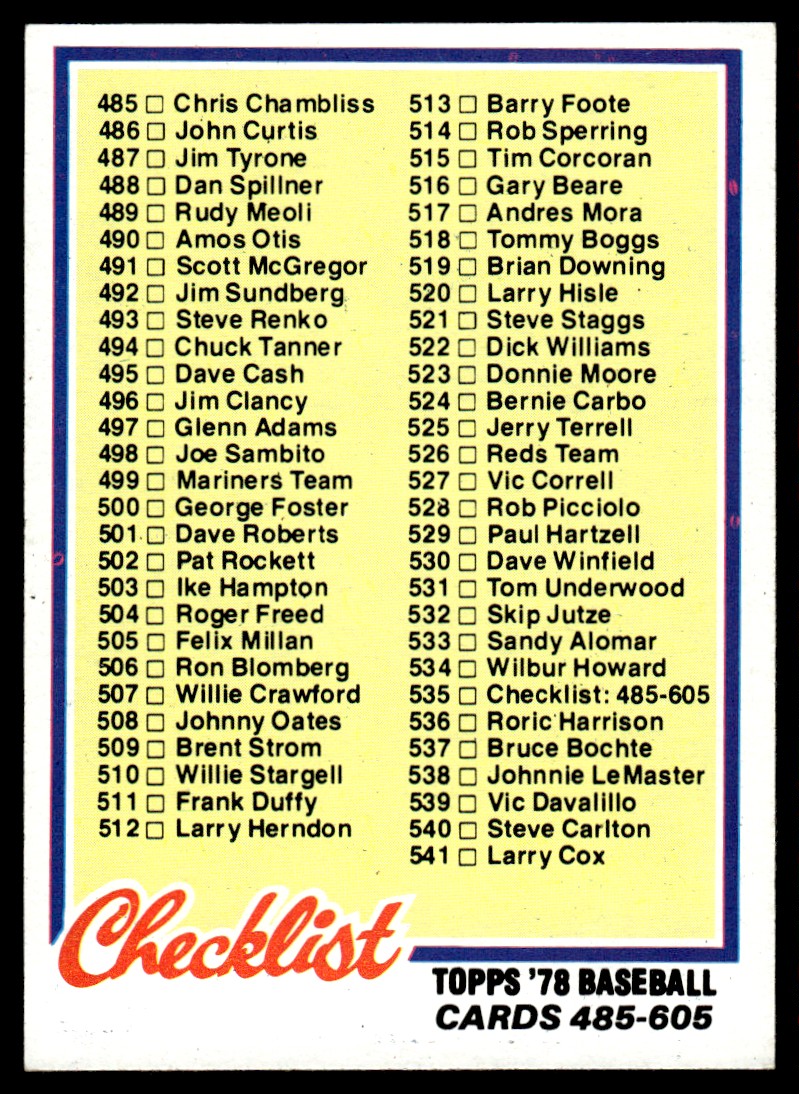 1978 Topps Nm Checklist 785-605 #535 on Kronozio