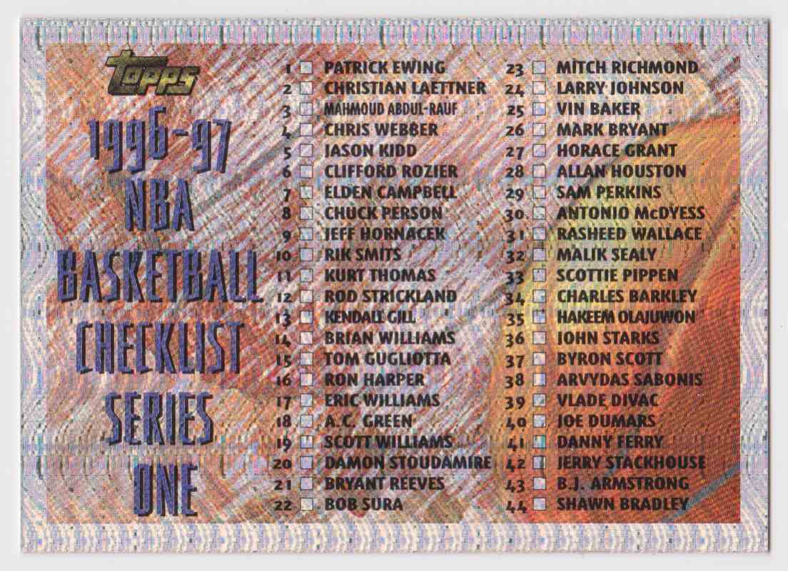 1996-97 Topps NBA Series One Unmarked Checklist Rare #111 on Kronozio