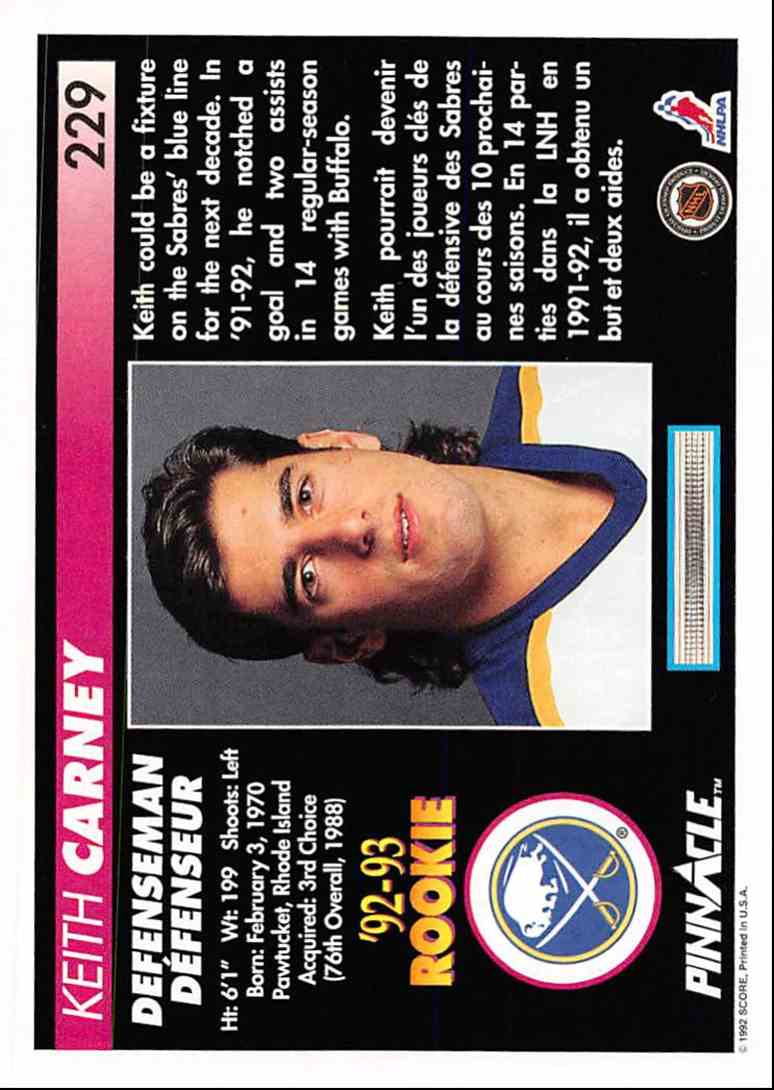 1992-93 Pinnacle Canadian Keith Carney #229 on Kronozio