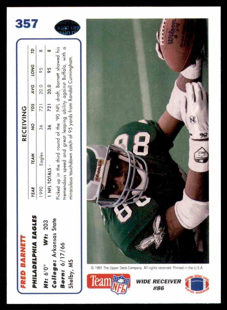 1991 Upper Deck Fred Barnett #357 on Kronozio