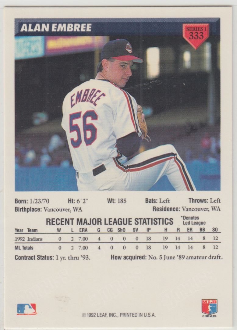 1993 Donruss Alan Embree #333 on Kronozio