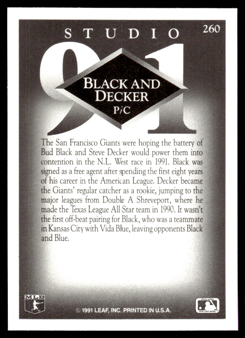 1991 Studio ! Bud Black/Steve Decker #260 on Kronozio