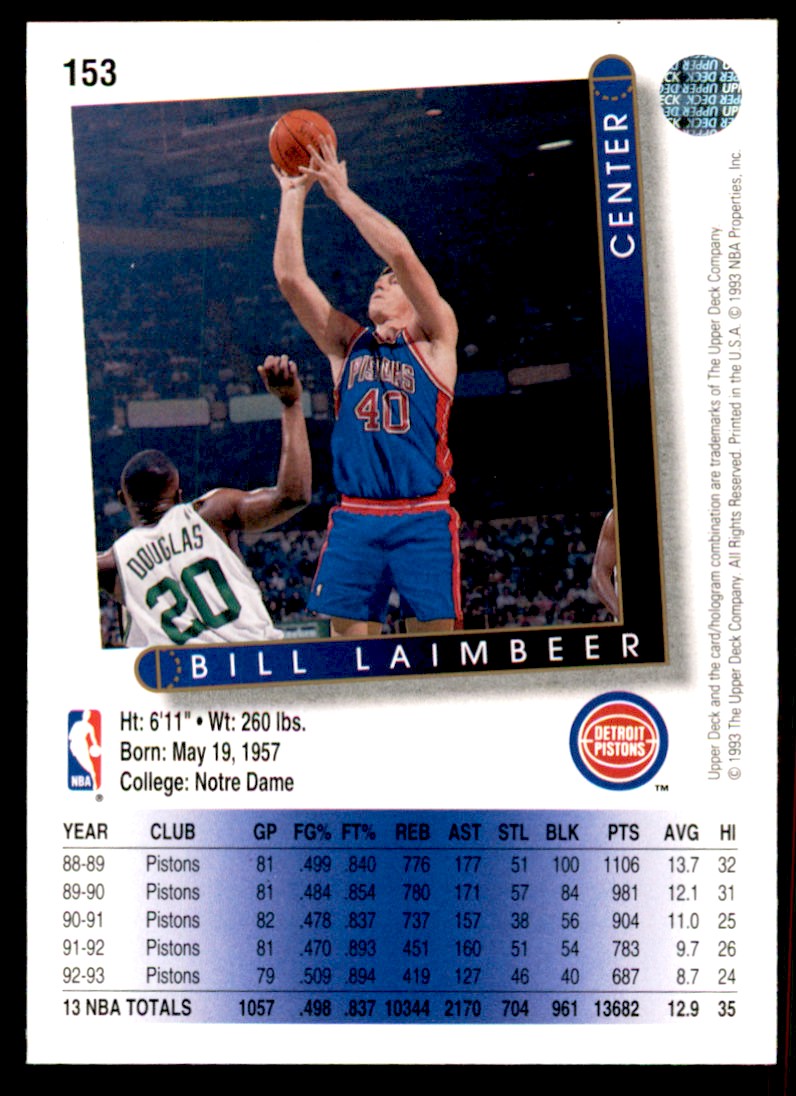 1993-94 Upper Deck Bill Laimbeer #153 on Kronozio