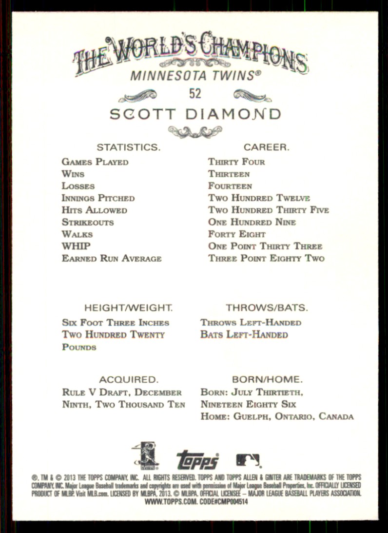 2013 Topps Allen & Ginter Scott Diamond #52 on Kronozio