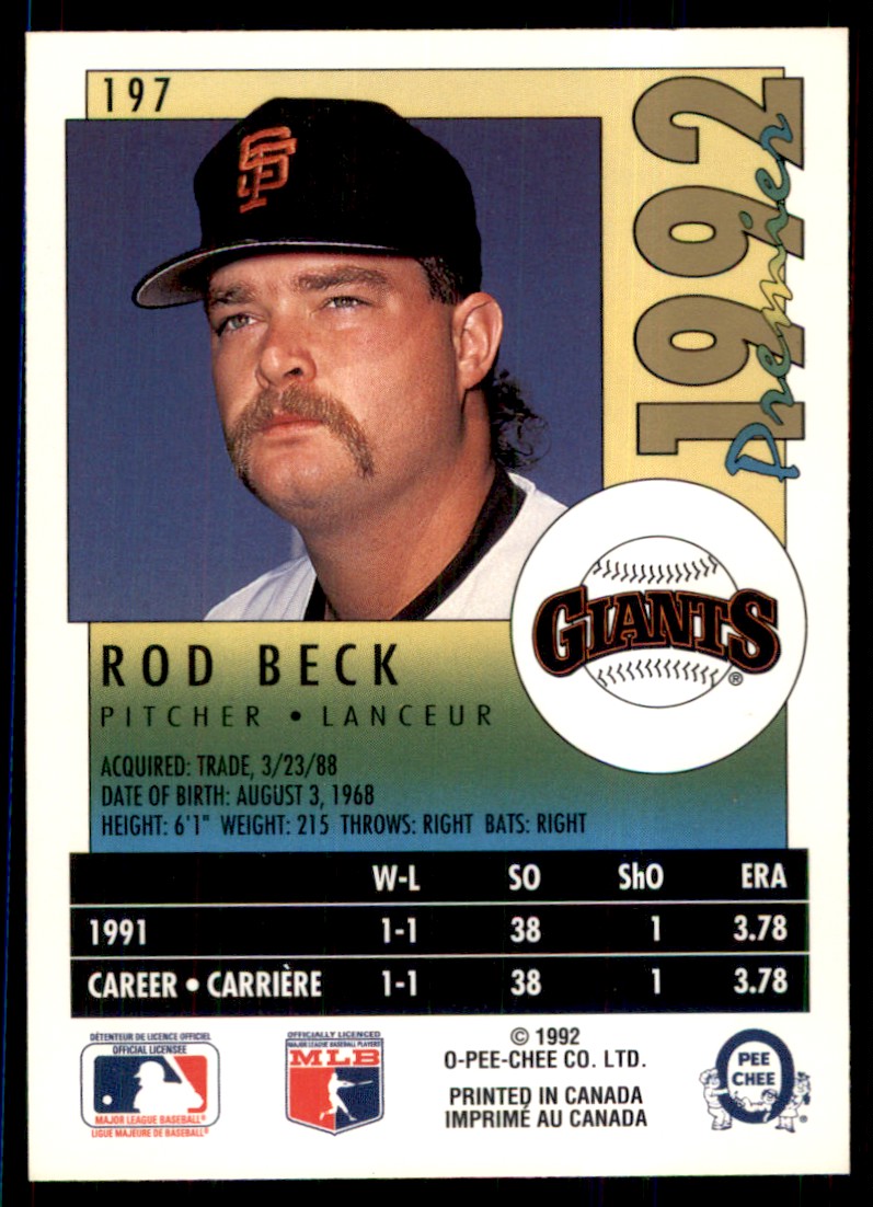 1992 O-Pee-Chee Premier Rod Beck #197 on Kronozio