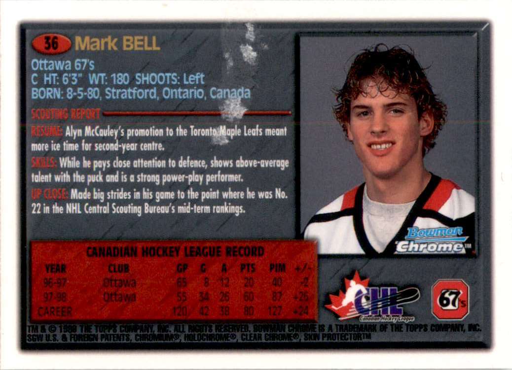1998-99 Bowman Chrome CHL Mark Bell #36 on Kronozio