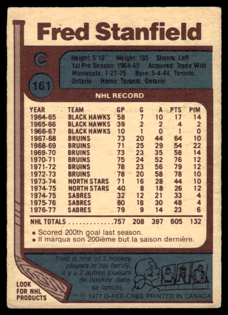 1977-78 O-Pee-Chee Fred Stanfield #161 on Kronozio