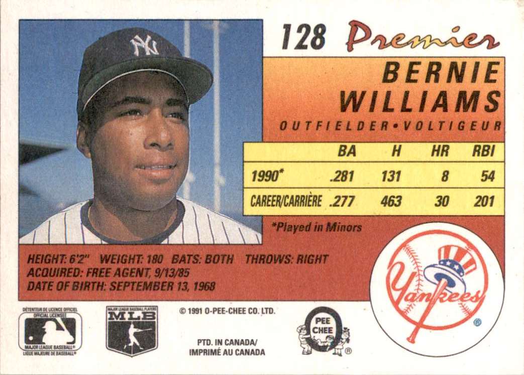 1991 O-Pee-Chee Premier Bernie Williams #128 on Kronozio