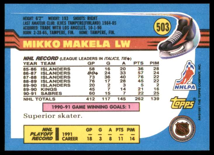 1991-92 Topps Mikko Makela #503 on Kronozio