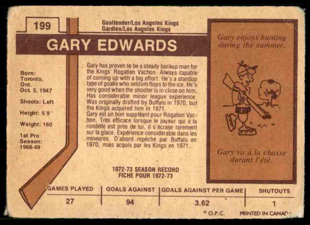 1973-74 O-Pee-Chee Gary Edwards #199 on Kronozio