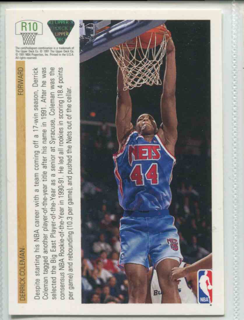 1991-92 Upper Deck Rookie Standouts Derrick Coleman #R10 on Kronozio