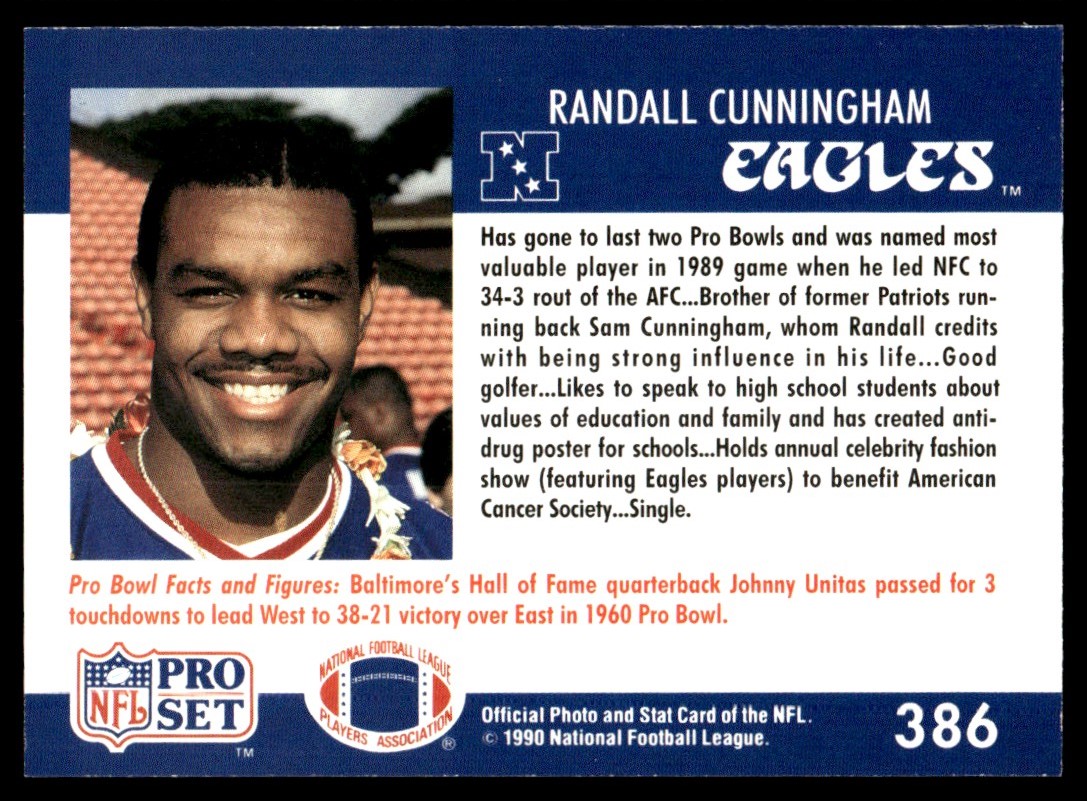 1990 Pro Set Randall Cunningham #386 on Kronozio