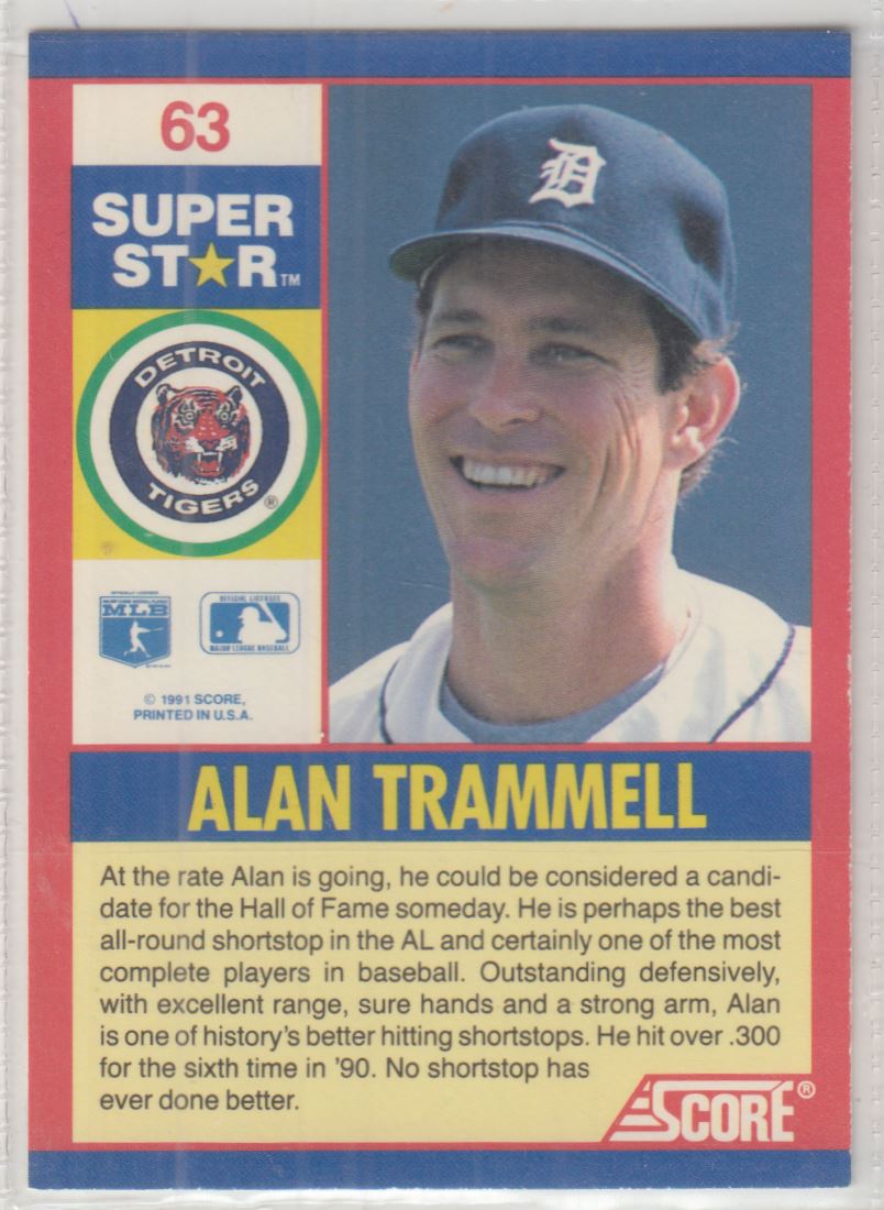 1991 Score 100 Superstars Alan Trammell #63 on Kronozio