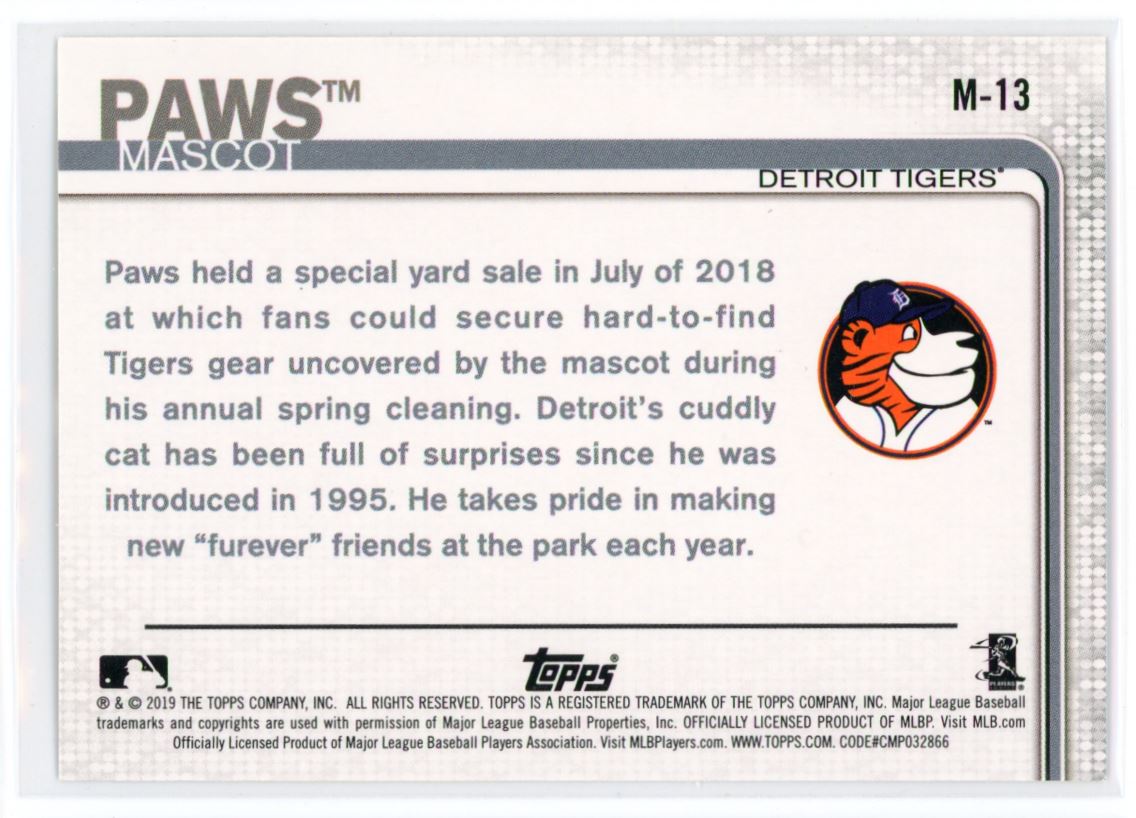 2019 Topps Opening Day Mascots Paws #M-13 on Kronozio