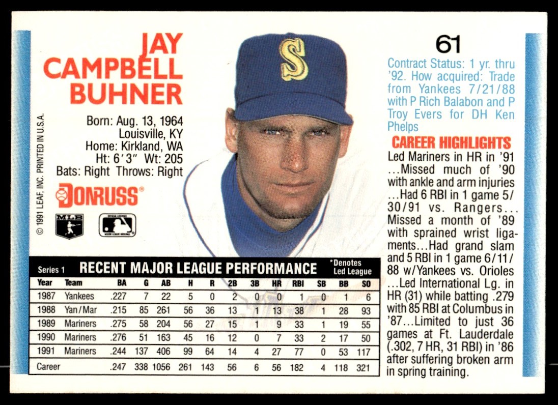 1992 Donruss Jay Buhner #61 on Kronozio