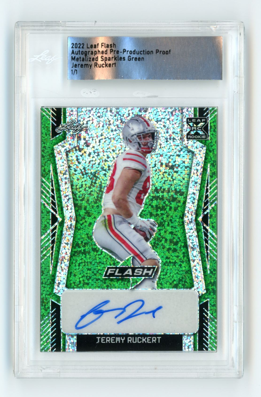 2022 Leaf Flash Football Metalized Sparkles Green Jeremy Ruckert on ...