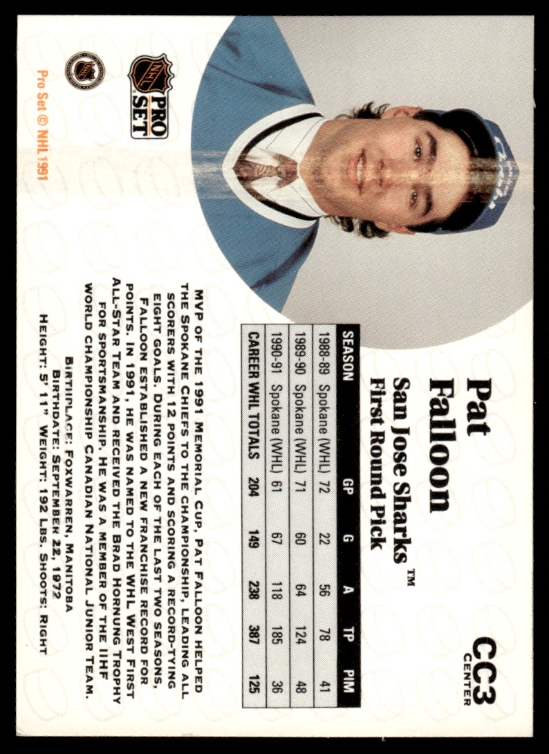 1991-92 Pro Set Collectibles Pat Falloon #CC3 on Kronozio