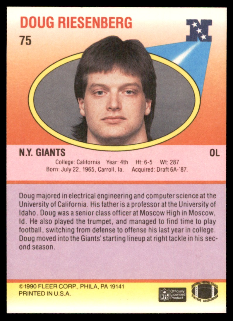 1990 Fleer Doug Riesenberg Rookie New York Giants #75 | eBay