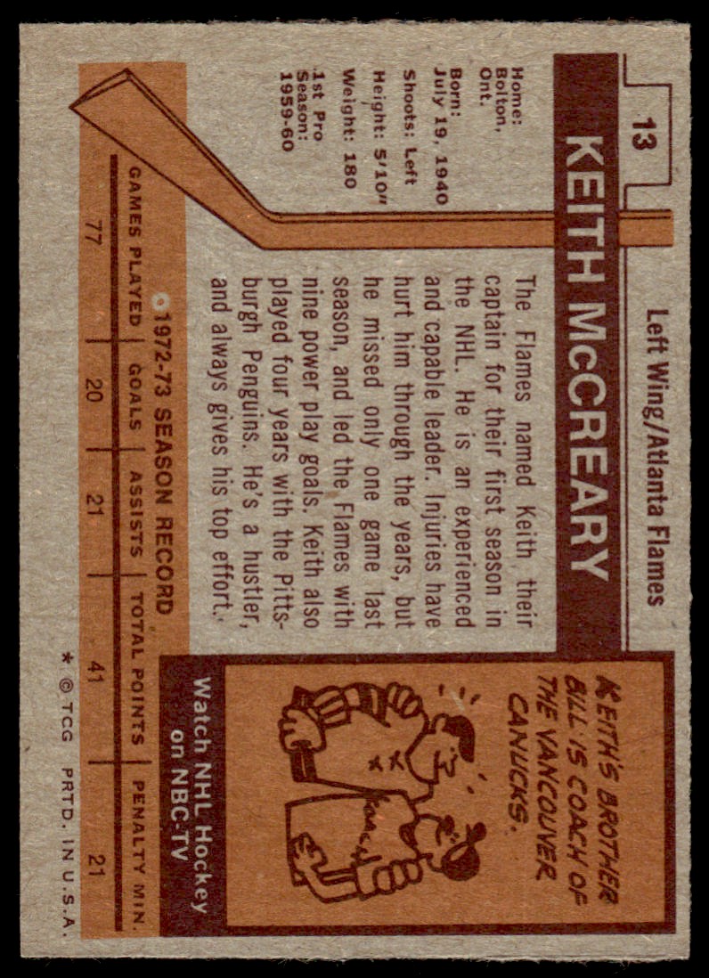 1973-74 Topps Keith McCreary #13 on Kronozio