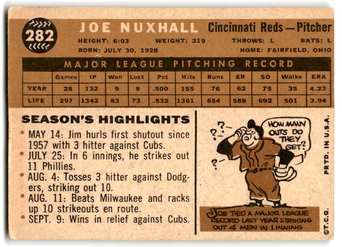 1960 Topps Joe Nuxhall #282 on Kronozio