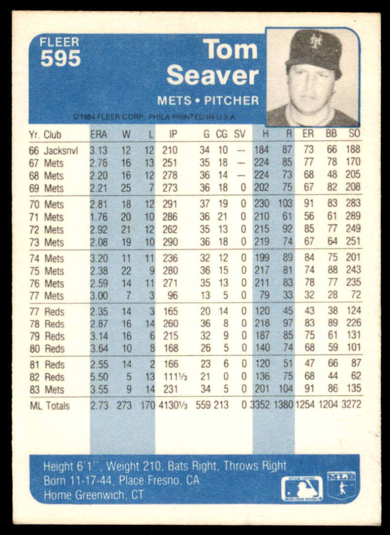 1984 Fleer Tom Seaver #595 on Kronozio