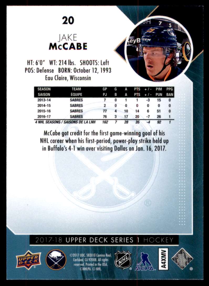 2017-18 Upper Deck Jake McCabe #20 on Kronozio