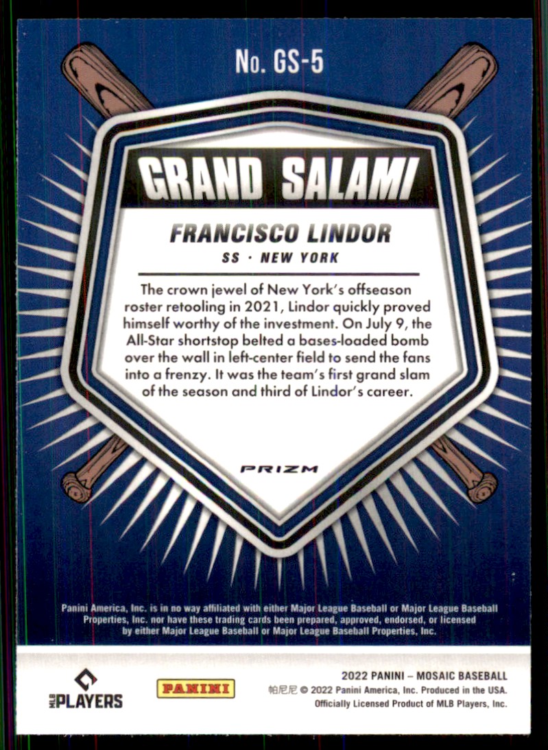 2022 Mosaic Grand Salami Green Prizm Francisco Lindor #GS-5 on Kronozio