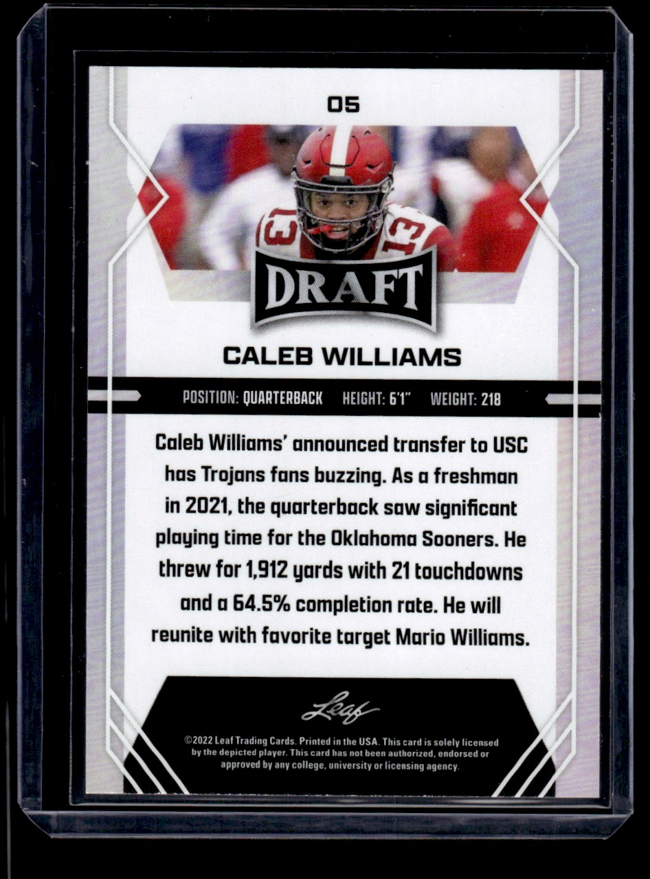 2022 Leaf Draft Red Caleb Williams #BA-CW1 on Kronozio