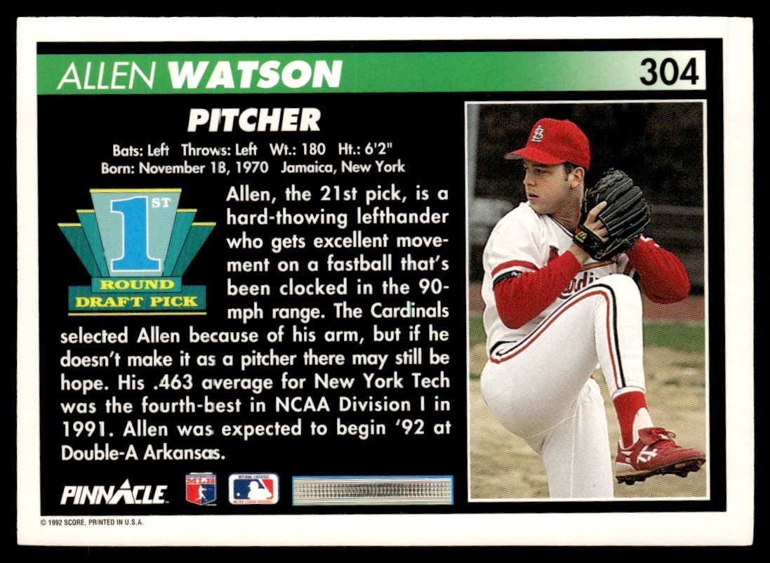 1992 Pinnacle Allen Watson #304 on Kronozio