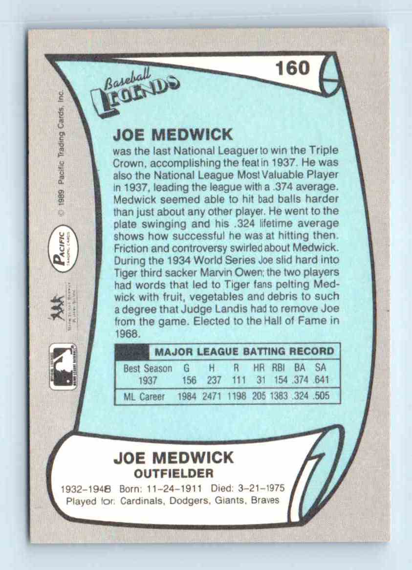 1989 Pacific Joe Medwick #160 on Kronozio