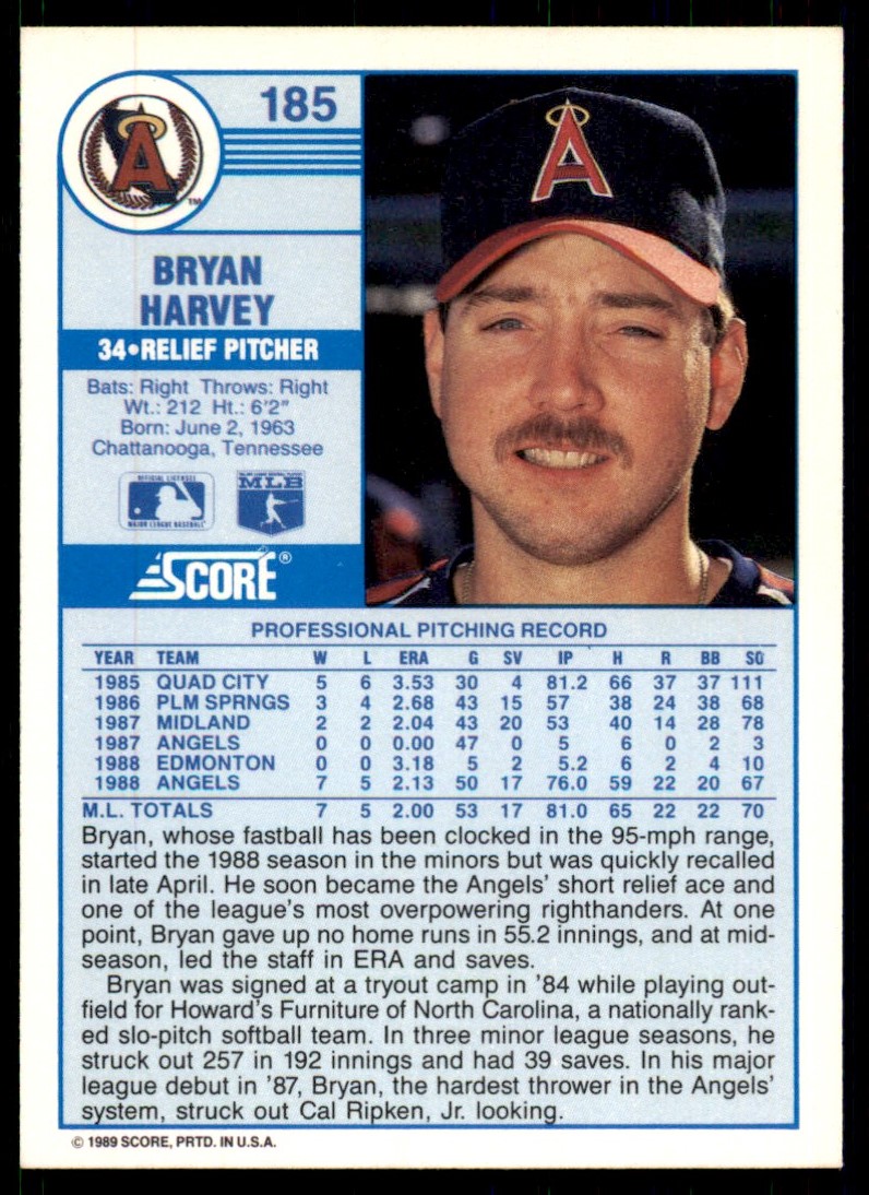 1989 Score Bryan Harvey #185 on Kronozio